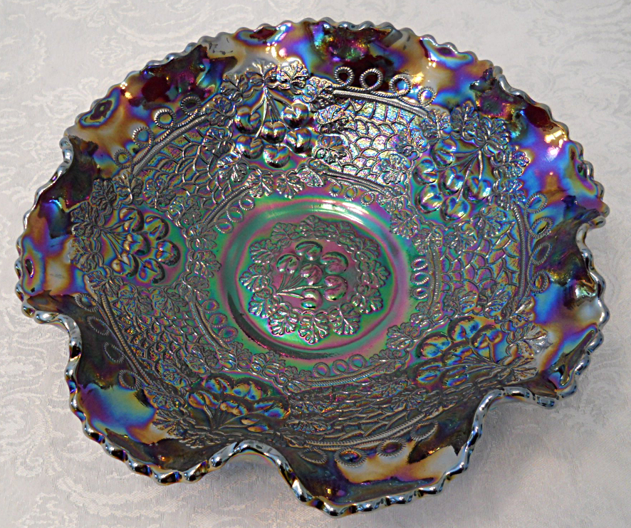 Fenton Cherry Chain and Orange Tree Amethyst 10 Inch Carnival Glass Ce ...